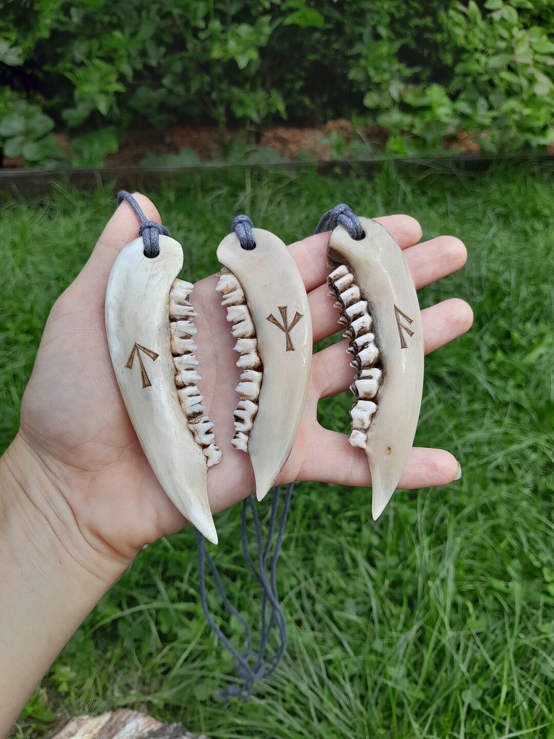 Jaw Necklace With Viking Runes, Jaw Bone Shamanic Ritual Pendant ...