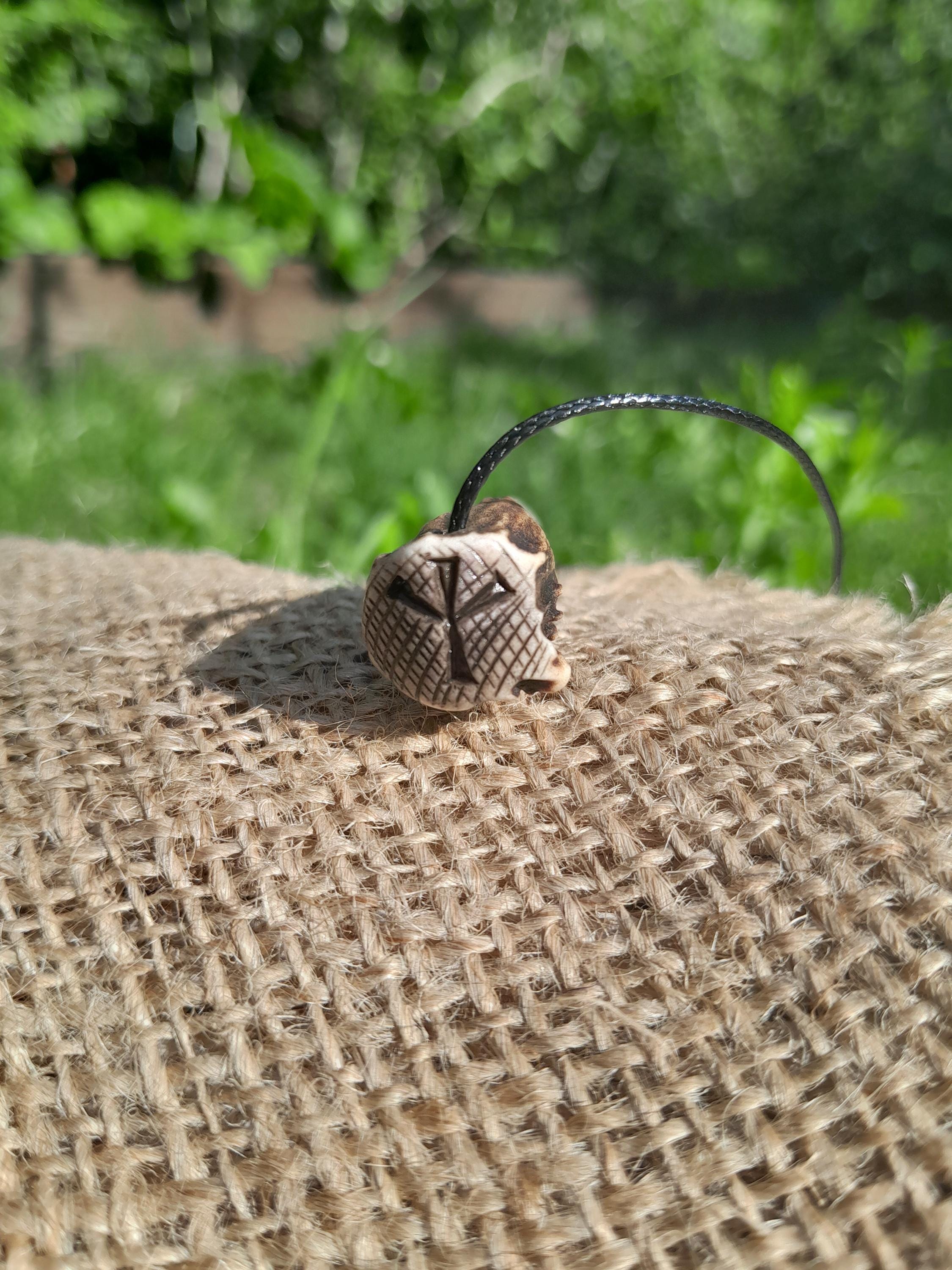 Viking Raven Amulet Hand-carved From Moose Antler With Algiz Rune ...