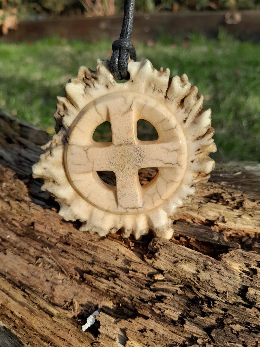 Handcarved Viking Solar Cross Necklace With Futhark Ring. Norse Sun ...