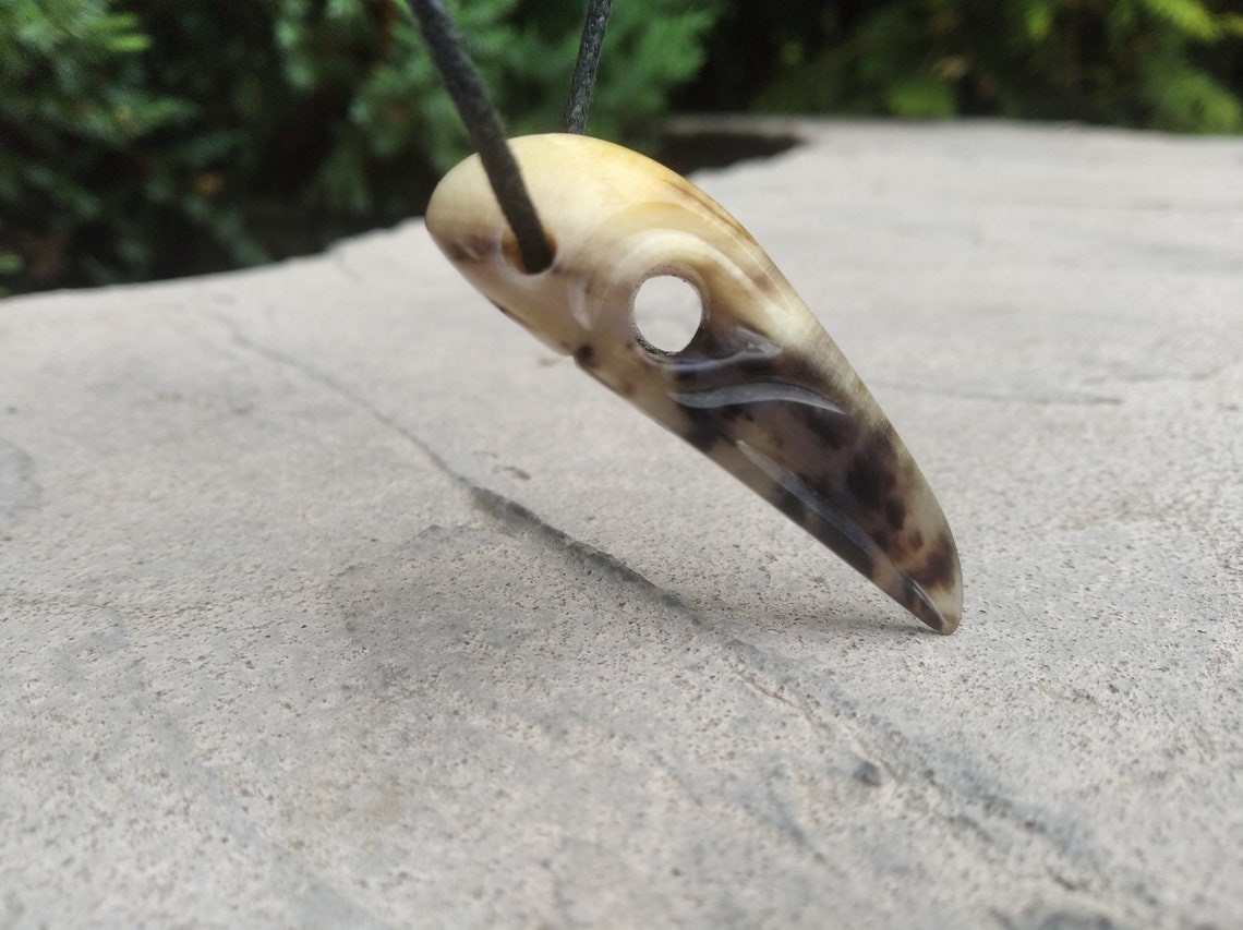 Hand-carved Viking Raven Skull Amulet With Kolovrat Heathen | Etsy