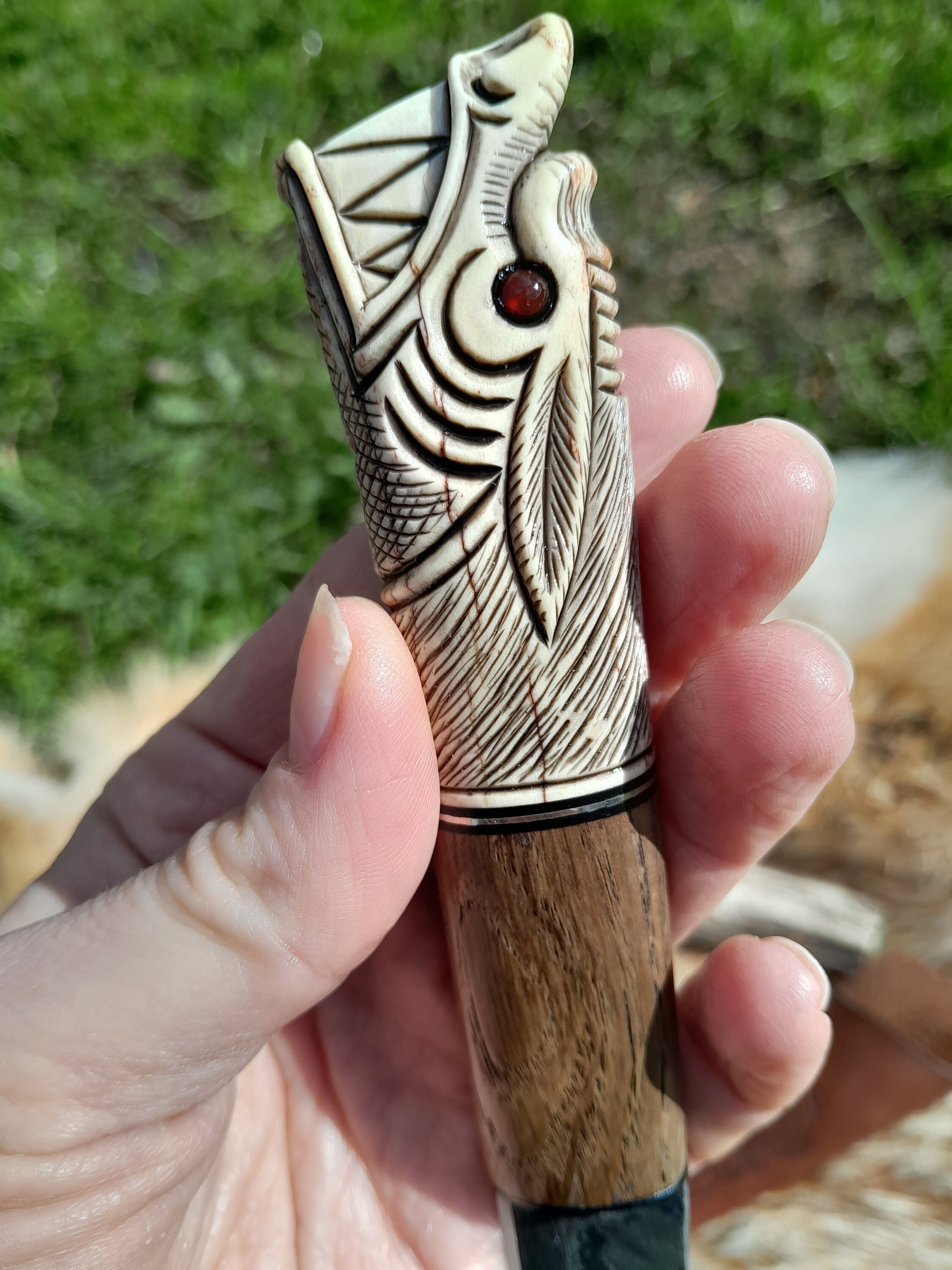 Handmade Vikings Rune Knife "wolf" With Leather Sheath. Antler and Wood ...