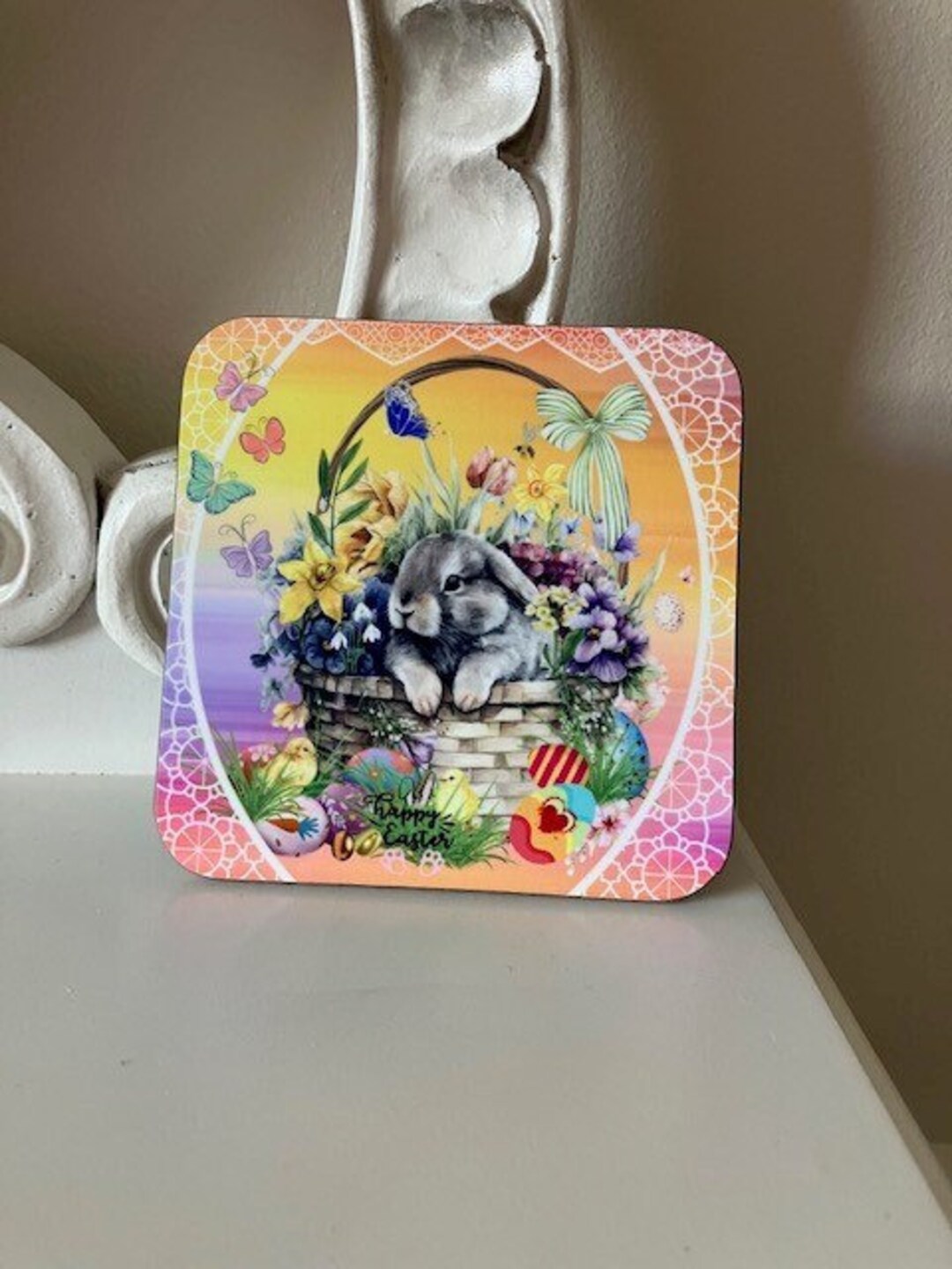 Happy Easter Drink's Coaster Easter Coasters Spring Flowers Wall Art ...