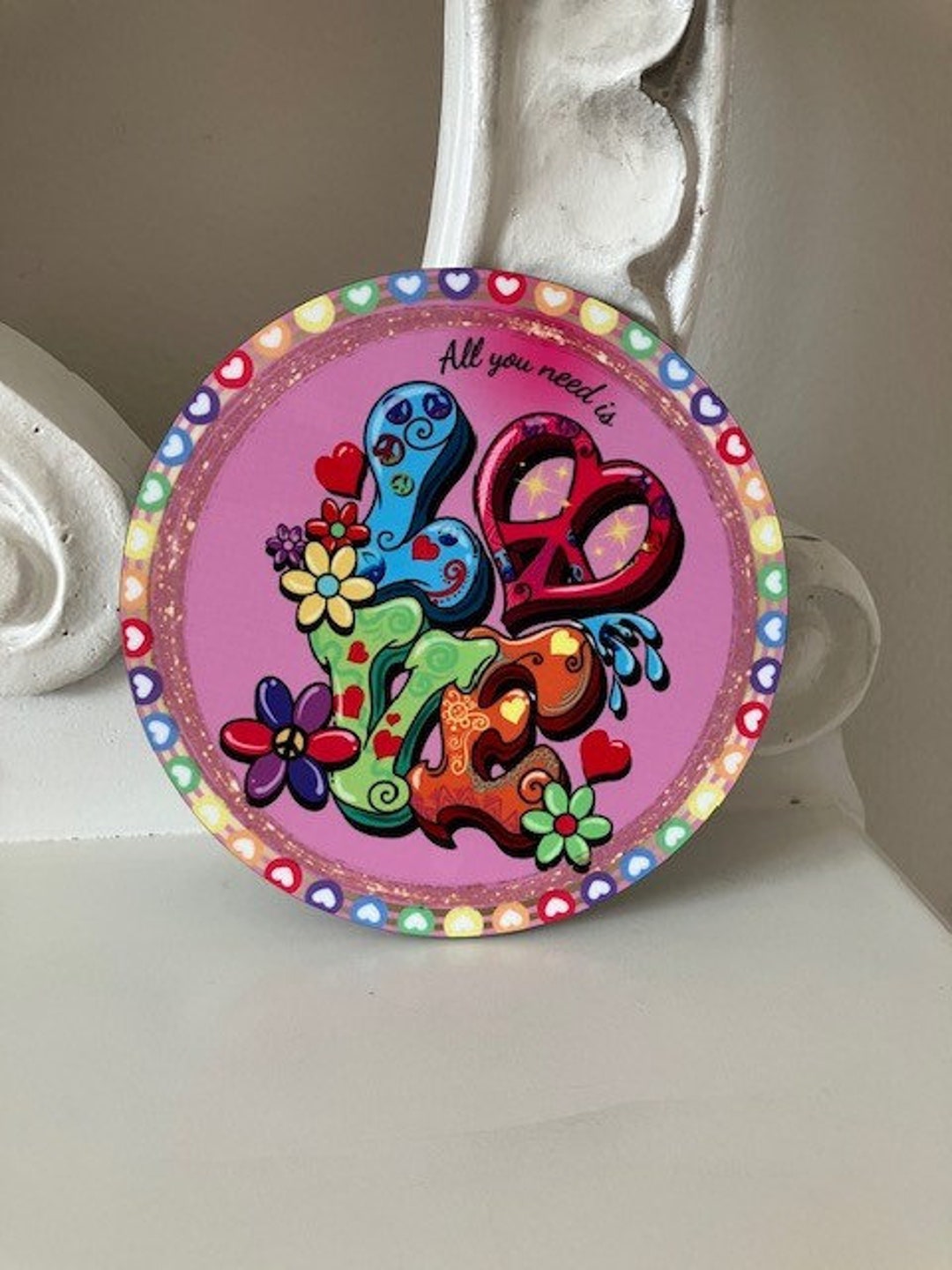 Loved Themed Round Drinks Coaster Hippy Flower 60s Festival Vibe Gift ...