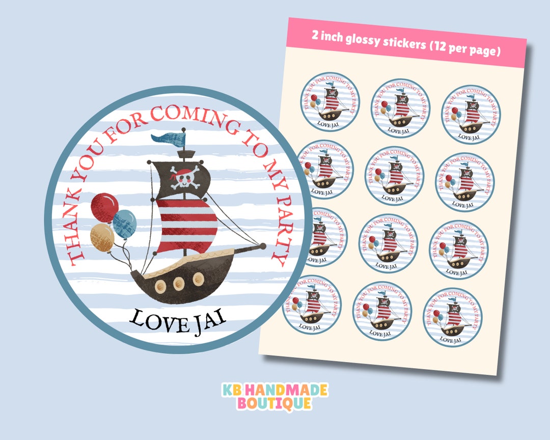 Pirate Theme Party Bag Stickers Set of 12 Personalised Party Labels ...