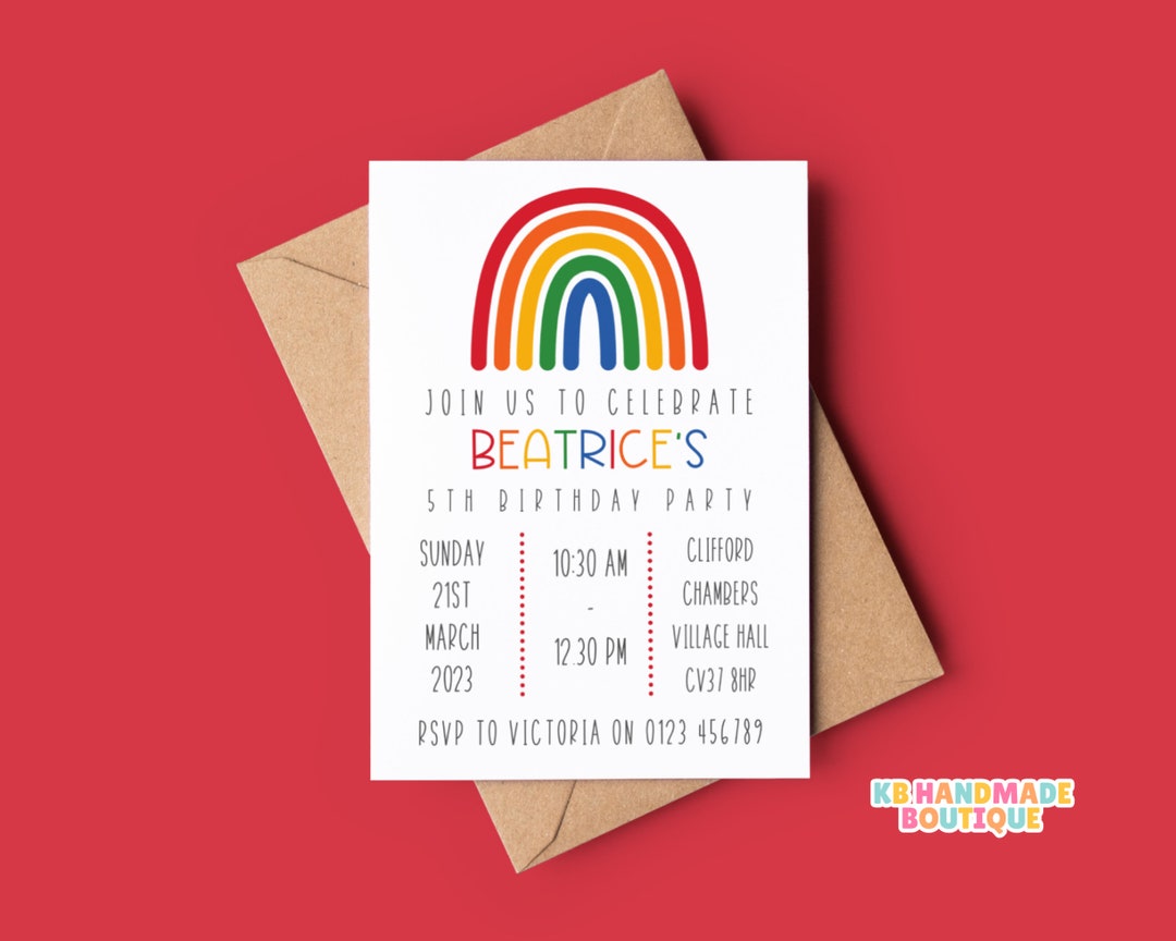 Personalised Bright Rainbow Birthday Party Invitations Birthday Invites ...