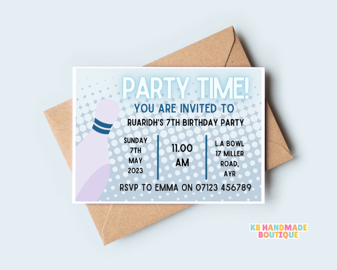 Ten Pin Bowling Birthday Party Invitations Birthday Invites Bowling ...