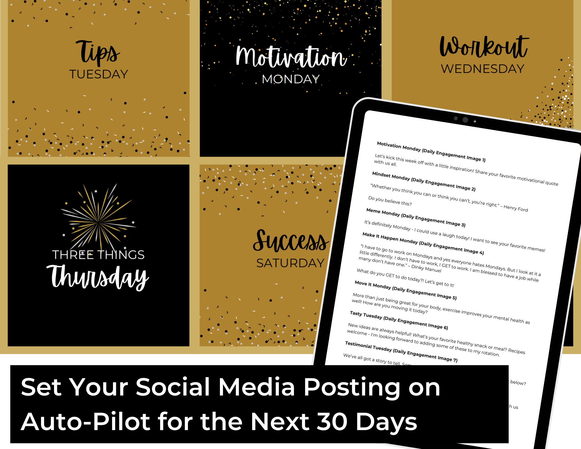 One Month of Done for You Daily Themed Social Media Posts, 35 Graphics ...