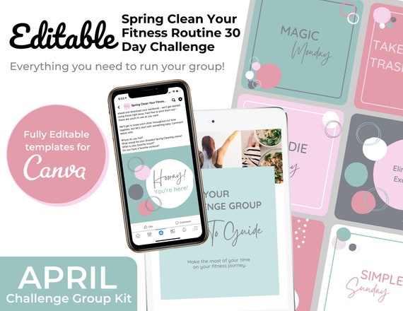 Editable Canva Template Spring Challenge 30 Day Challenge in | Etsy