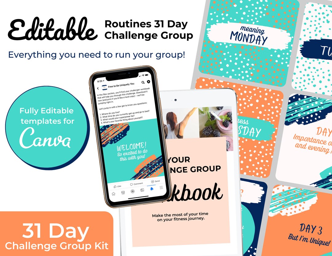 Challenge Group Guide for Any Time to Edit in Canva, 31 Day Challenge ...