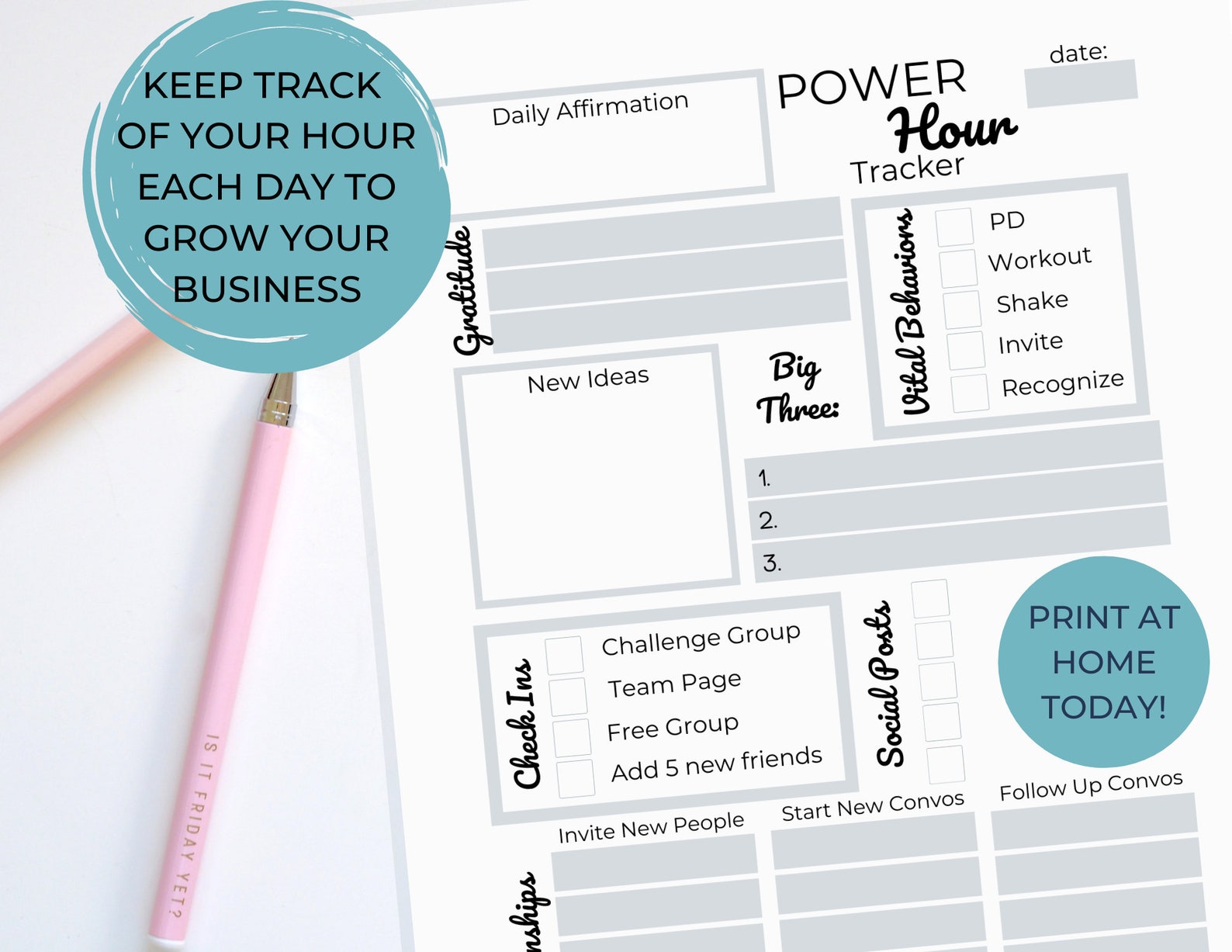 Power Hour Tracker Digital Download, Stay Focused in Your Coaching ...