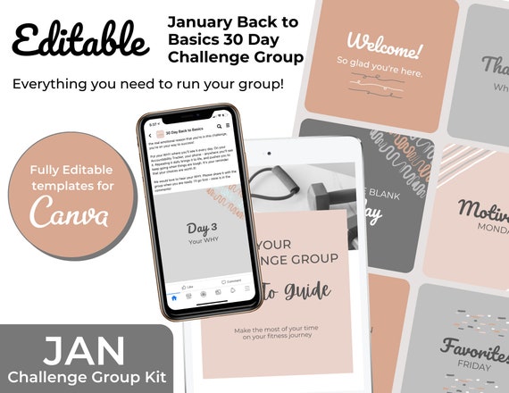 January Challenge Group Canva Template Social Media Posts New | Etsy