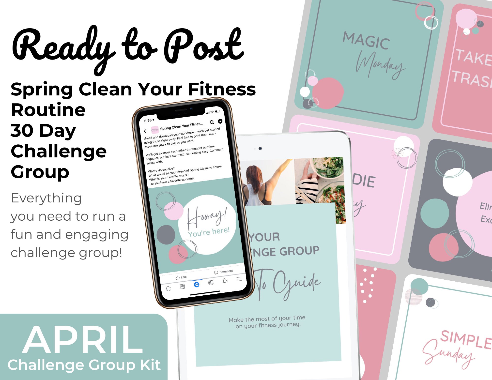 Spring Challenge Group Guide, April Fitness Challenge Template, 30 Day ...