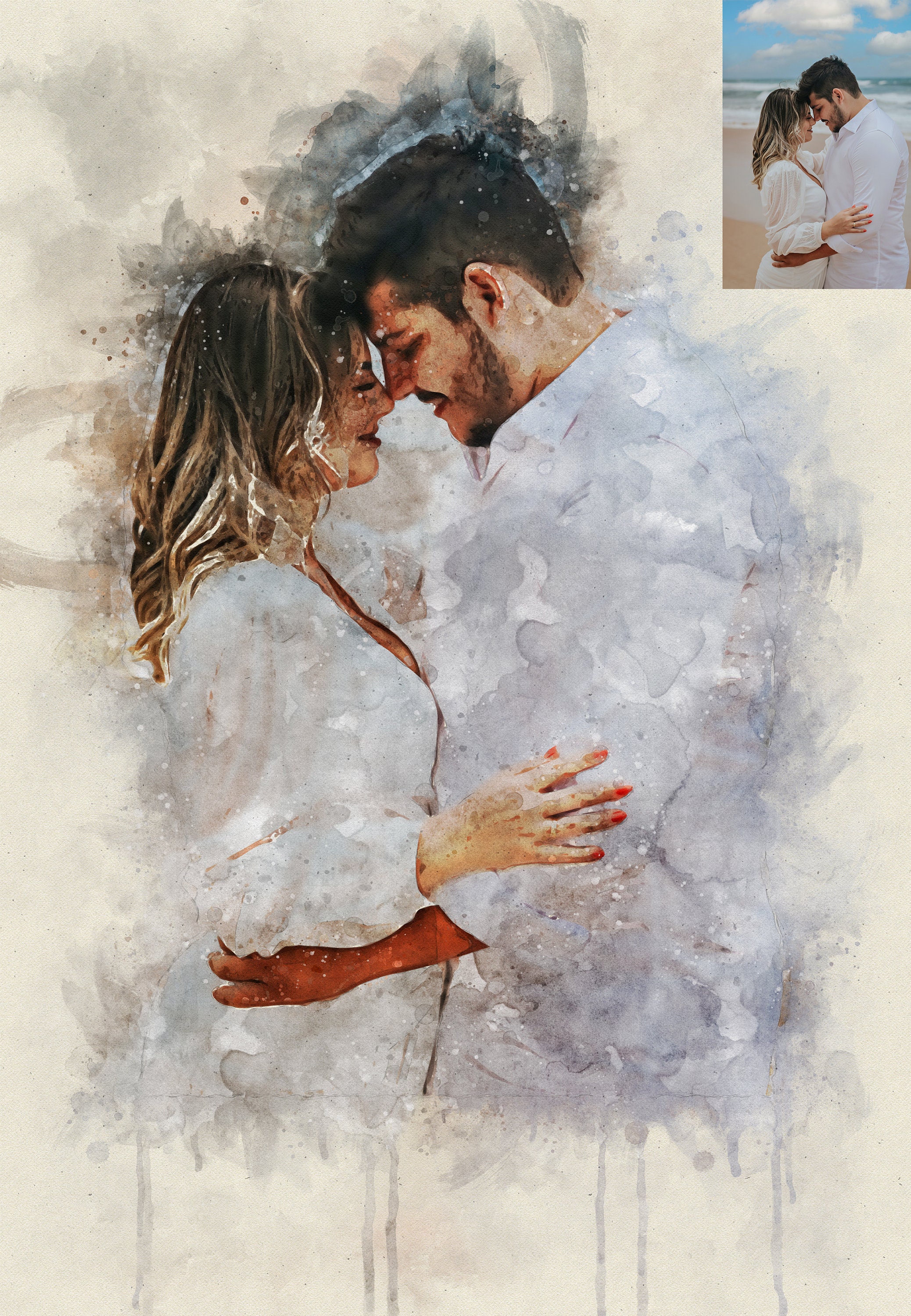 Custom Watercolor Couple Portrait From Photo Digital Etsy