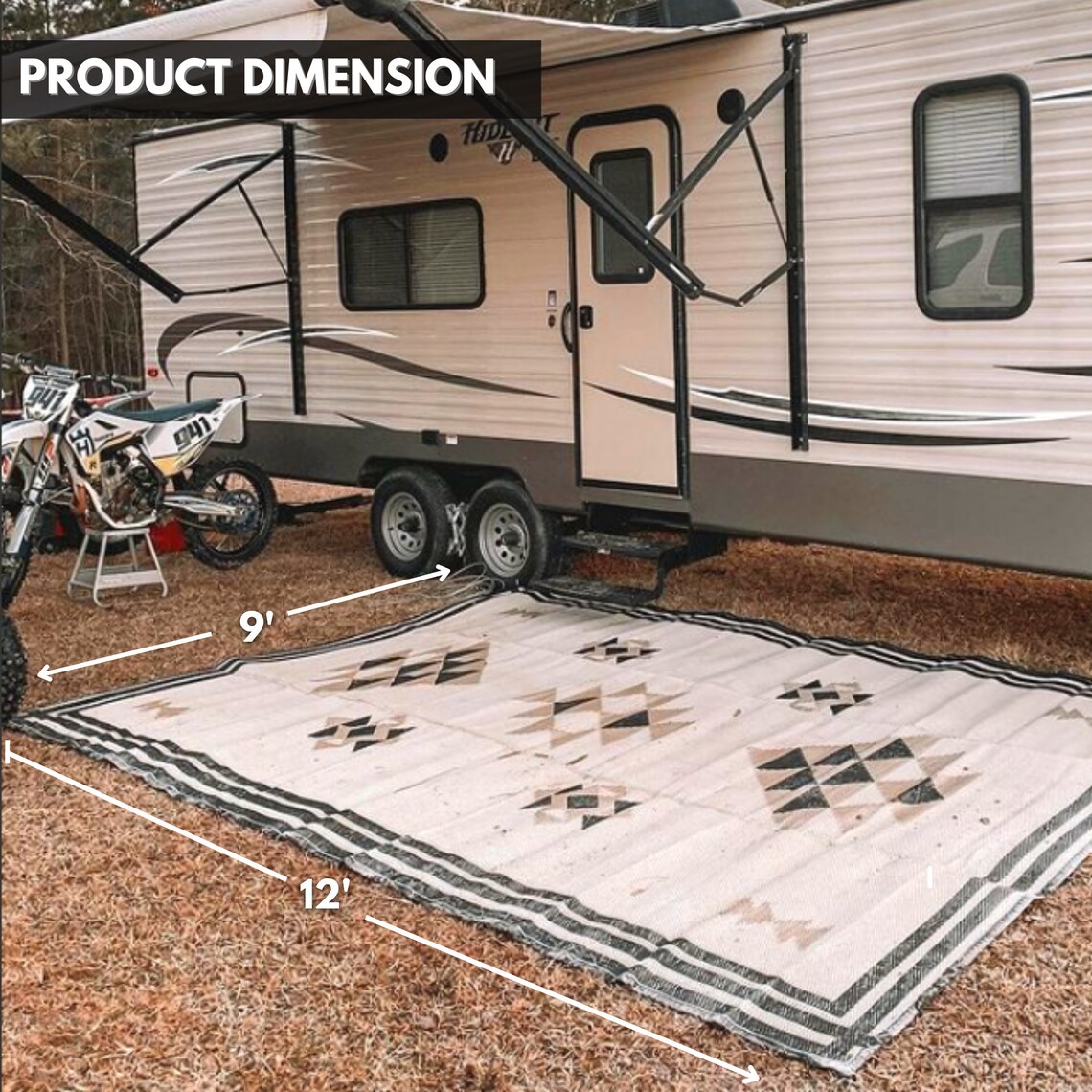 Recycled Reversible Waterproof RV Rug 9 X 12 Black and Tan - Etsy