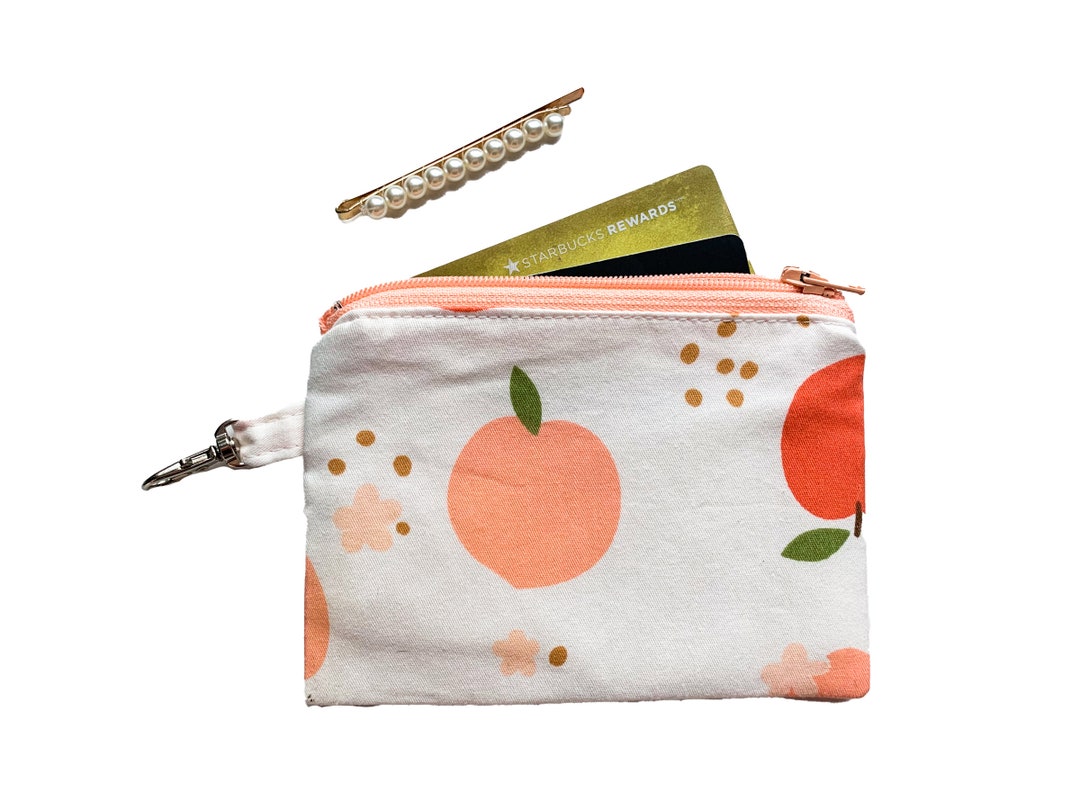 Peach Print Coin Purse | Handmade Cotton Zipper Pouch - Etsy