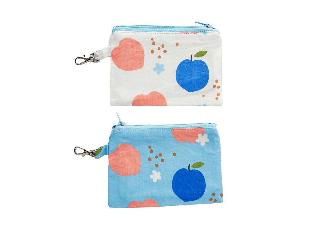 Peach Coin Purse in Blue Modern Design | Fruit Bag, Travel Pouch, Card ...