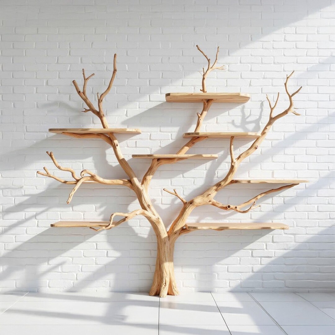 Tree Branch Shelf Wooden Bookshelf for Wall Bookcase Solid Wood ...