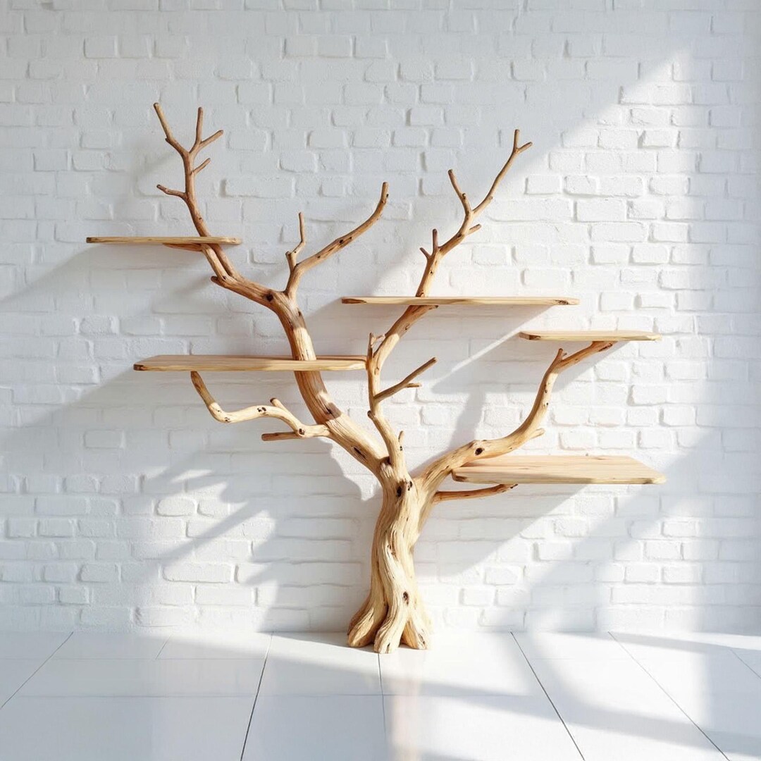 Tree Branch Book Shelf Assembled Wooden Bookshelf for Wall Bookcase ...