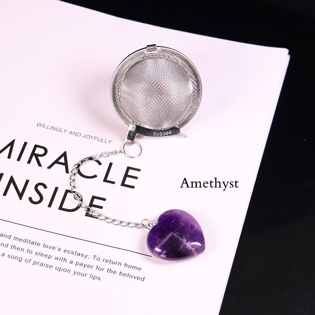 Heart Shaped Amethyst Crystal Tea Filter Reusable Loose Leaf Tea Ball ...