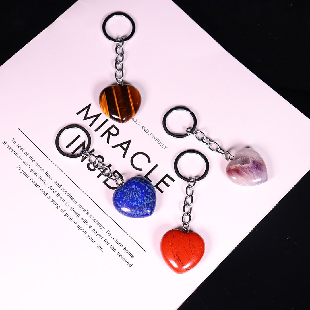 Heart Shaped Key Chain, Gemstone Key Chain, Heart Shaped Crystal Key ...