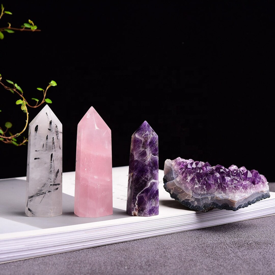 3 Pieces Crystal Point & Amethyst Cluster Set - Crystal Tower Set ...
