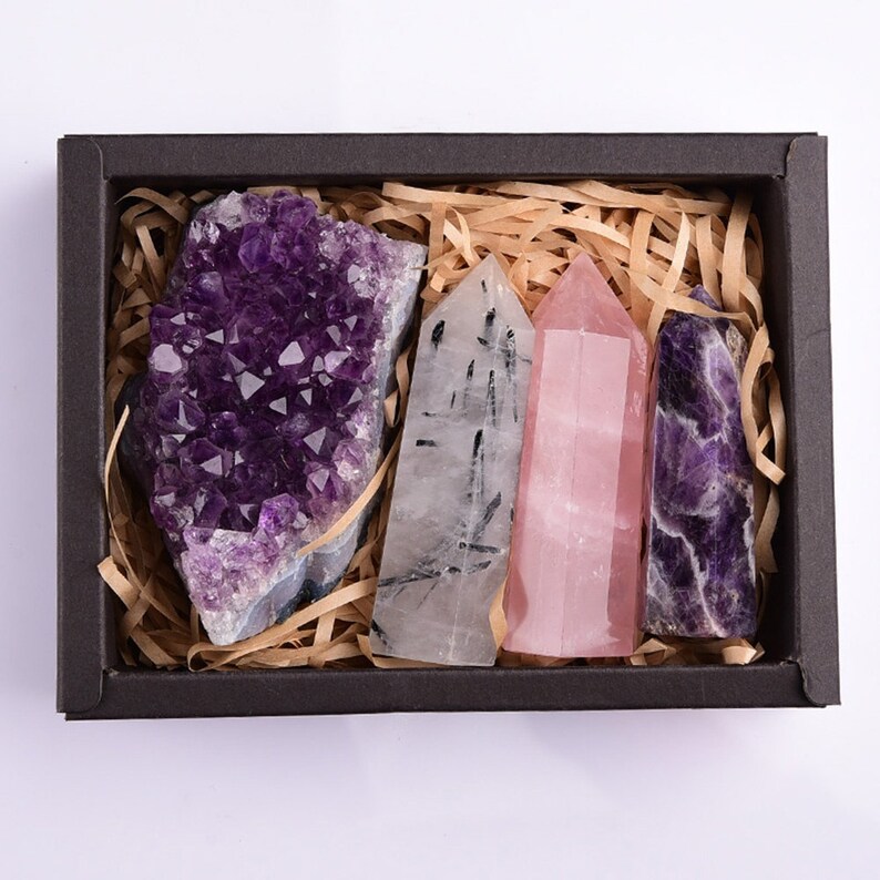 3 Pieces Crystal Point & Amethyst Cluster Set - Crystal Tower Set ...