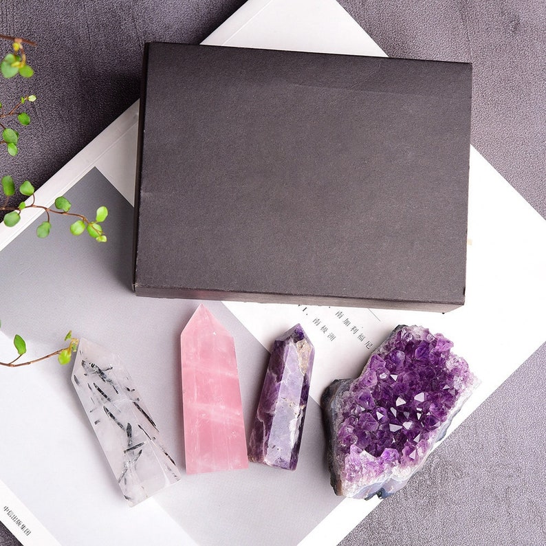 3 Pieces Crystal Point & Amethyst Cluster Set - Crystal Tower Set ...