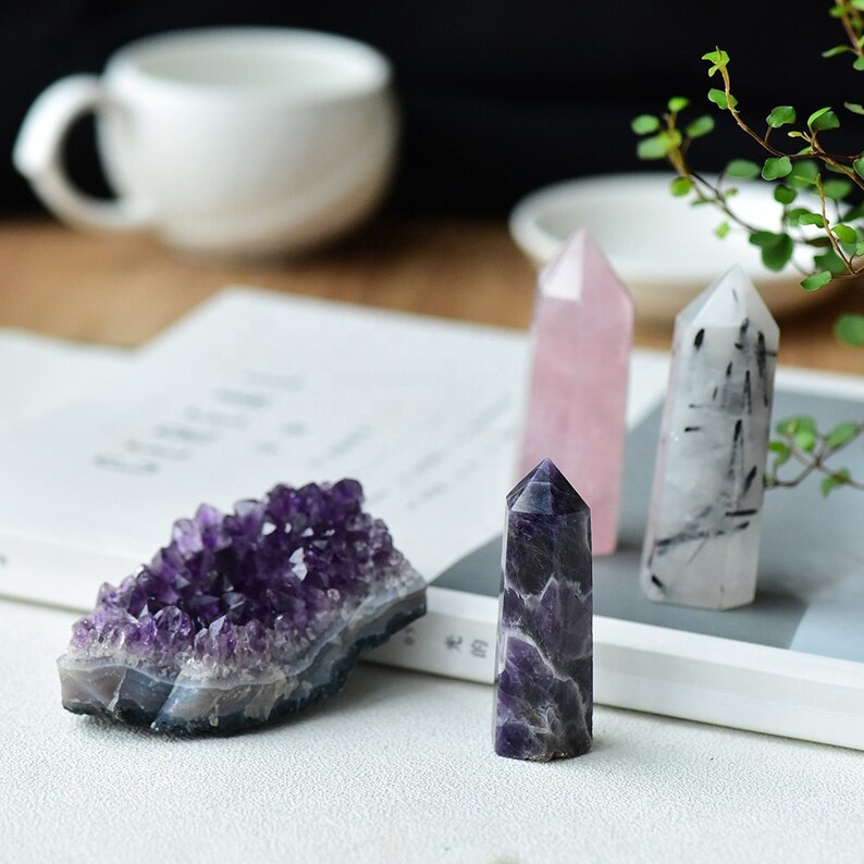 3 Pieces Crystal Point & Amethyst Cluster Set - Crystal Tower Set ...