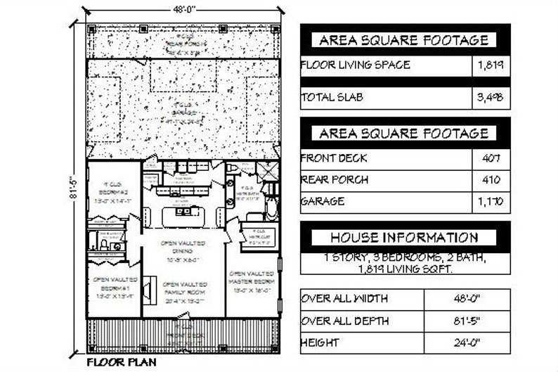 CD 240-house Floor Plan-1,819 Sqft-3 Bedroom,2 Bath, 1 Story, Country ...