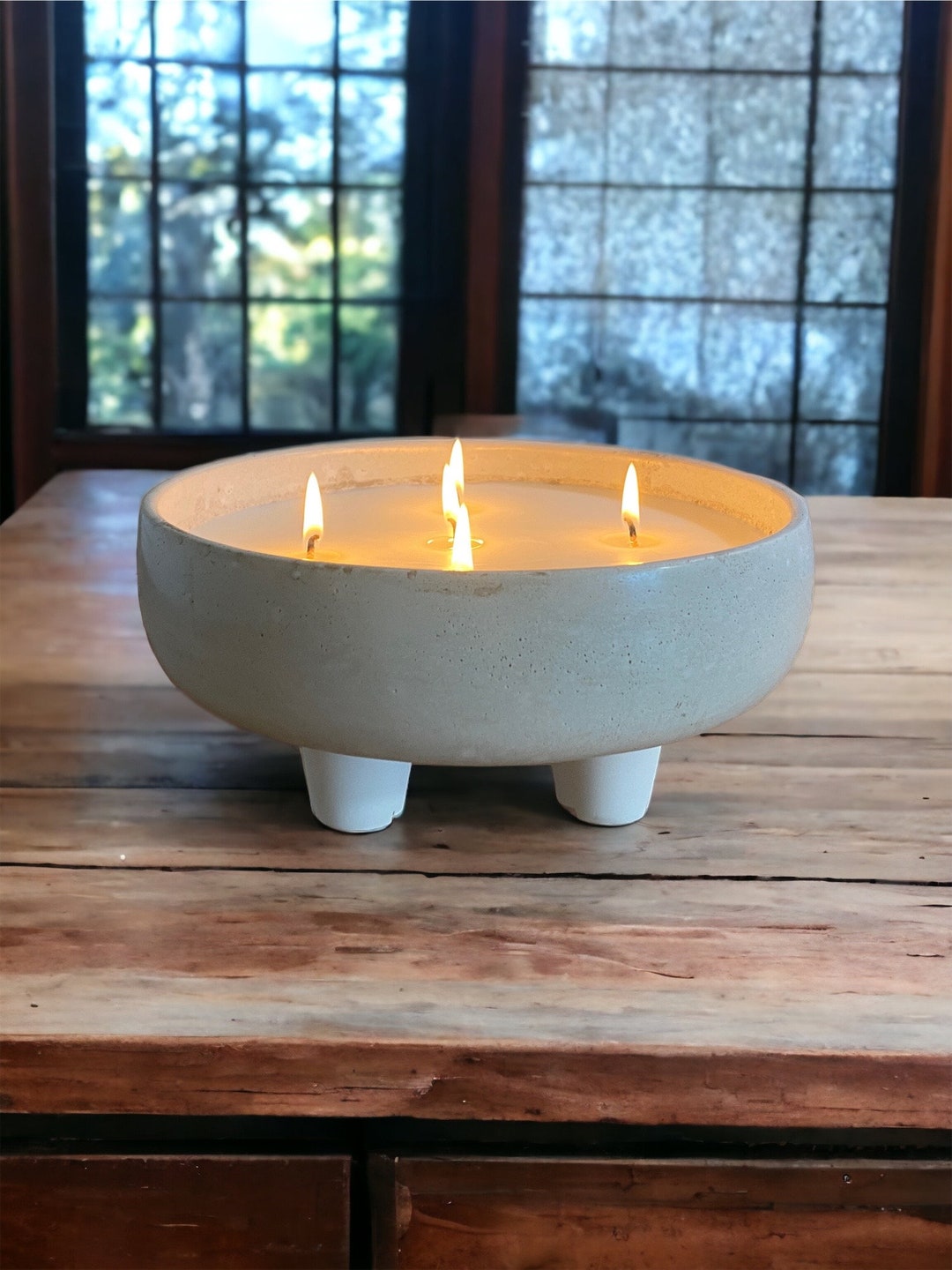 Extra Large Beeswax Candle: Handmade Concrete Bowl With Feet - Etsy