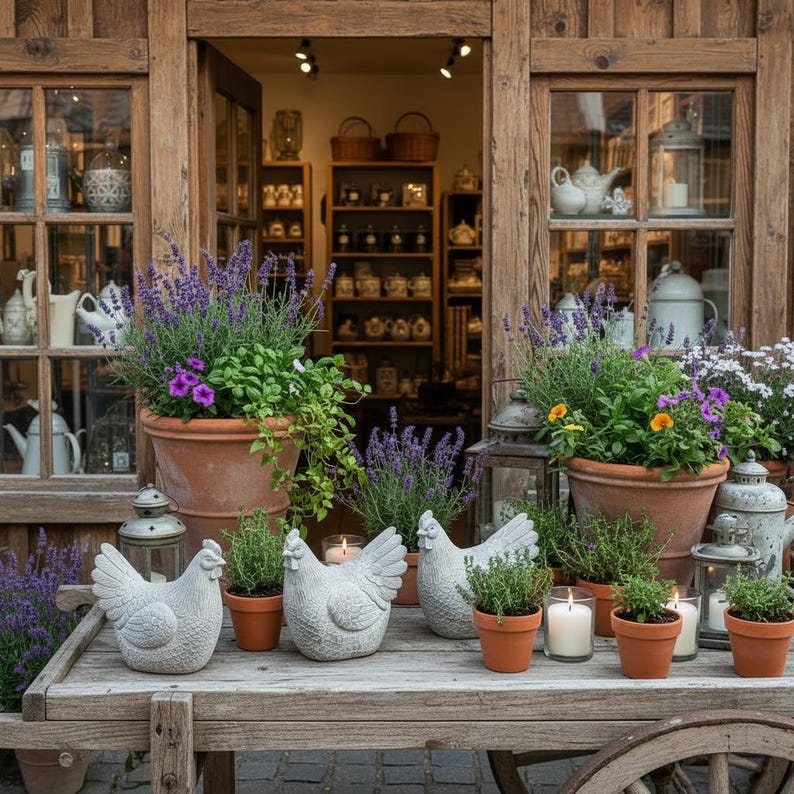 Handmade Cement Hen Statue | Rustic Farmhouse Garden Sculpture, Aged ...