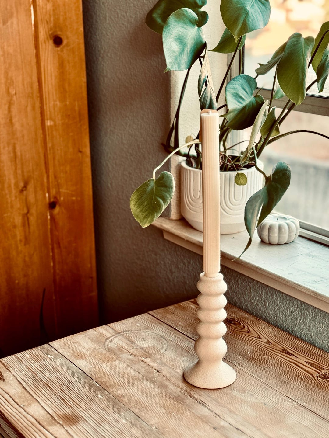 Flat Bottom Taper Ribbed Roman Pillar Wide Foot Candles | Ombre Pillar ...