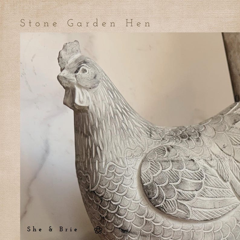 Handmade Cement Hen Statue | Rustic Farmhouse Garden Sculpture, Aged ...