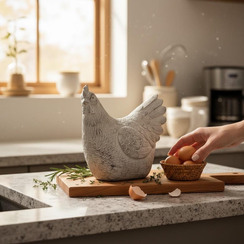 Handmade Cement Hen Statue | Rustic Farmhouse Garden Sculpture, Aged ...