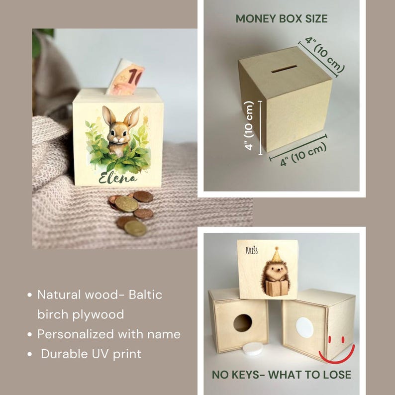Personalized Wooden Piggy Bank With Name, Custom Money Box for Kid ...