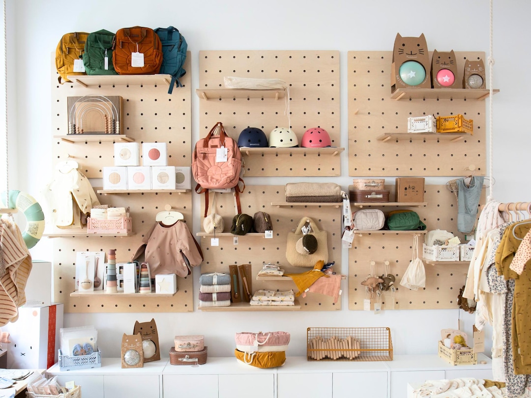 Wooden Pegboard With Pegs and Shelves, Kitchen Wall Control, Retail ...