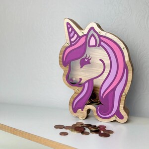 Unicorn Coin Bank | Unicorn Birthday Gift for Girls | Wooden Piggy Bank ...
