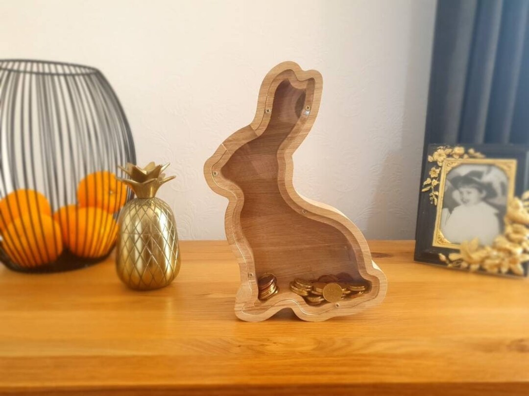 Rabbit Coin Bank Handmade Wooden Piggy Bank for Kids Birthday ...