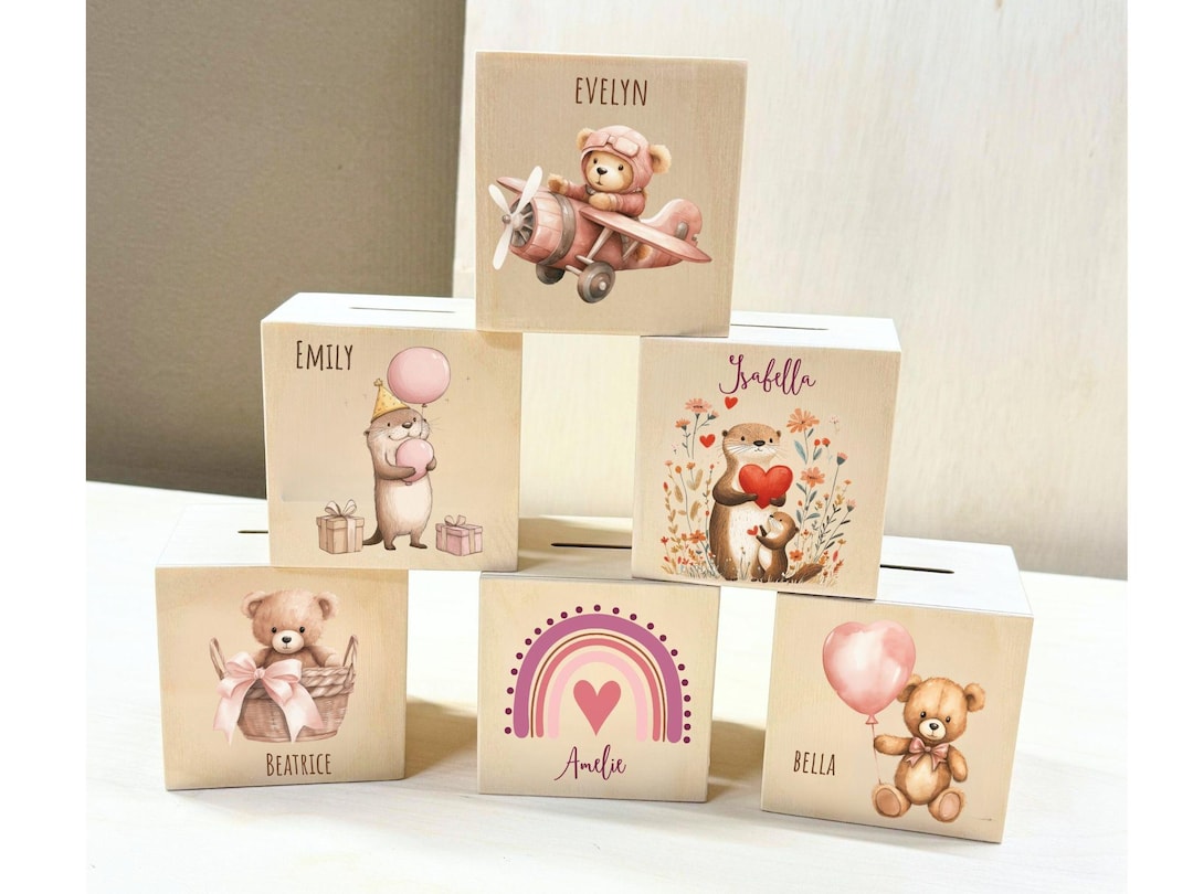 Personalized Wooden Piggy Bank With Name, Custom Money Box for Kid ...