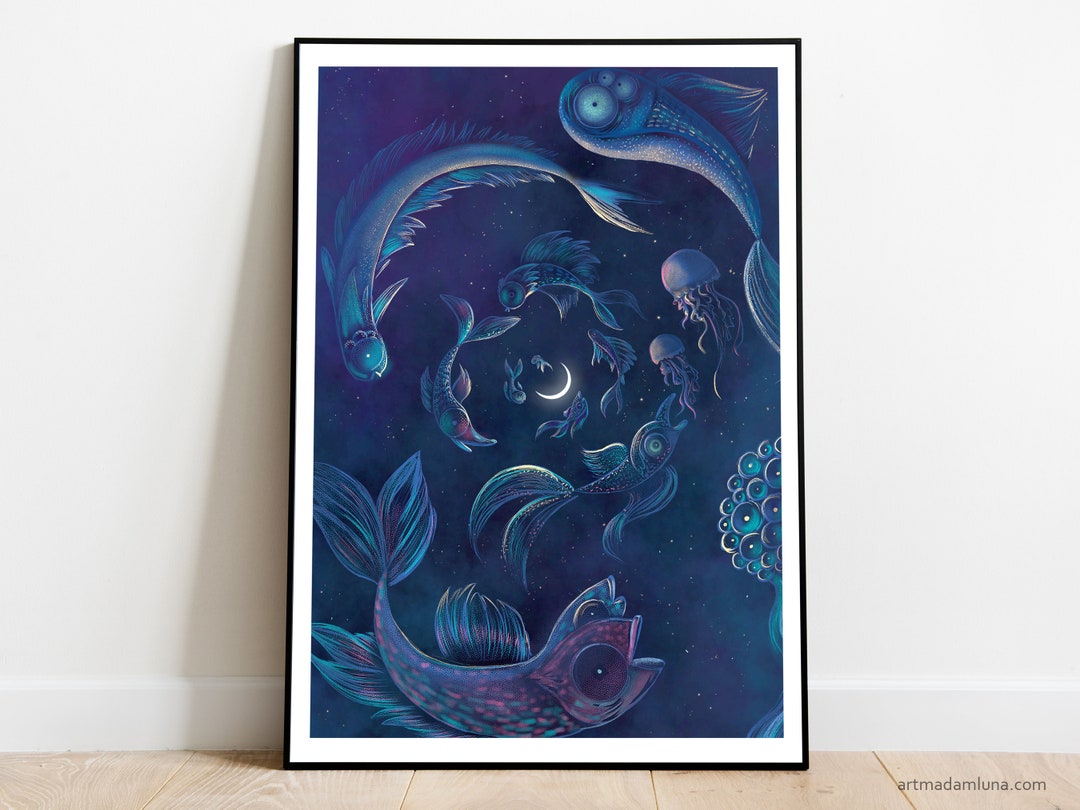 The New Moon in Pisces - Fine Art Illustration Print, Spiritual Wall ...