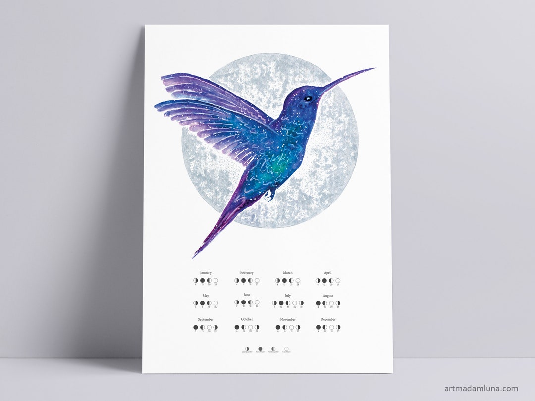 Hummingbird Moon Calendar Boho Watercolour Art Print - Etsy