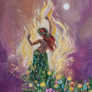 Beltane Dance Oil Painting Feminine Energy Wall Art, Pagan Ritual Decor ...