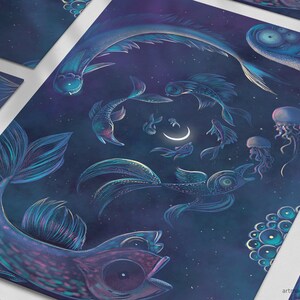 The New Moon in Pisces - Fine Art Illustration Print, Spiritual Wall ...