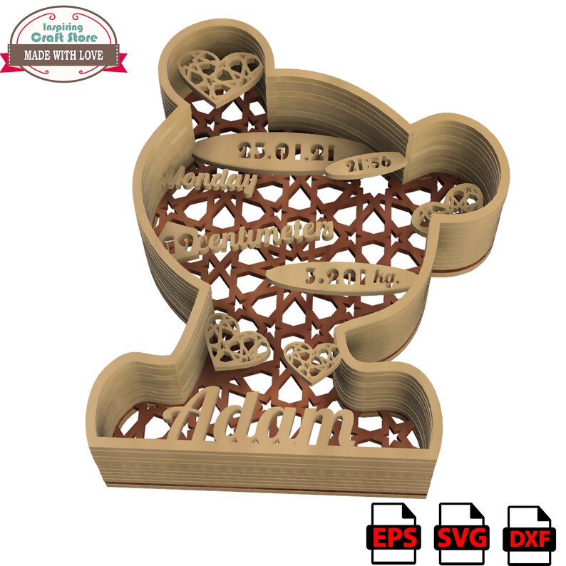 Laser Cut SVG DFX EPS Files Multilayer Personalized Tedy Bear ...