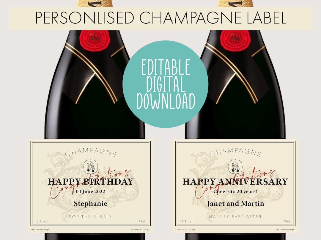 Customizable Champagne Bottle Label Personalized Wedding - Etsy