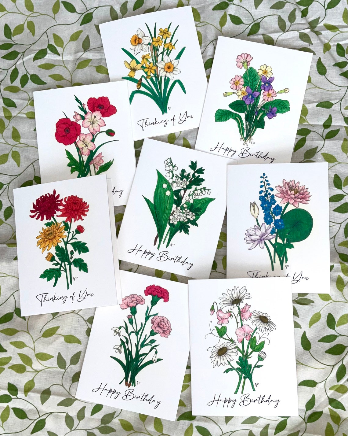 Birth Flower Greeting Cards Birthday Cards Thinking of You - Etsy
