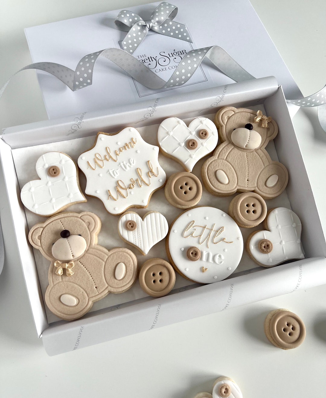 New Baby Teddy Bear Biscuit Box White and Gold - Etsy