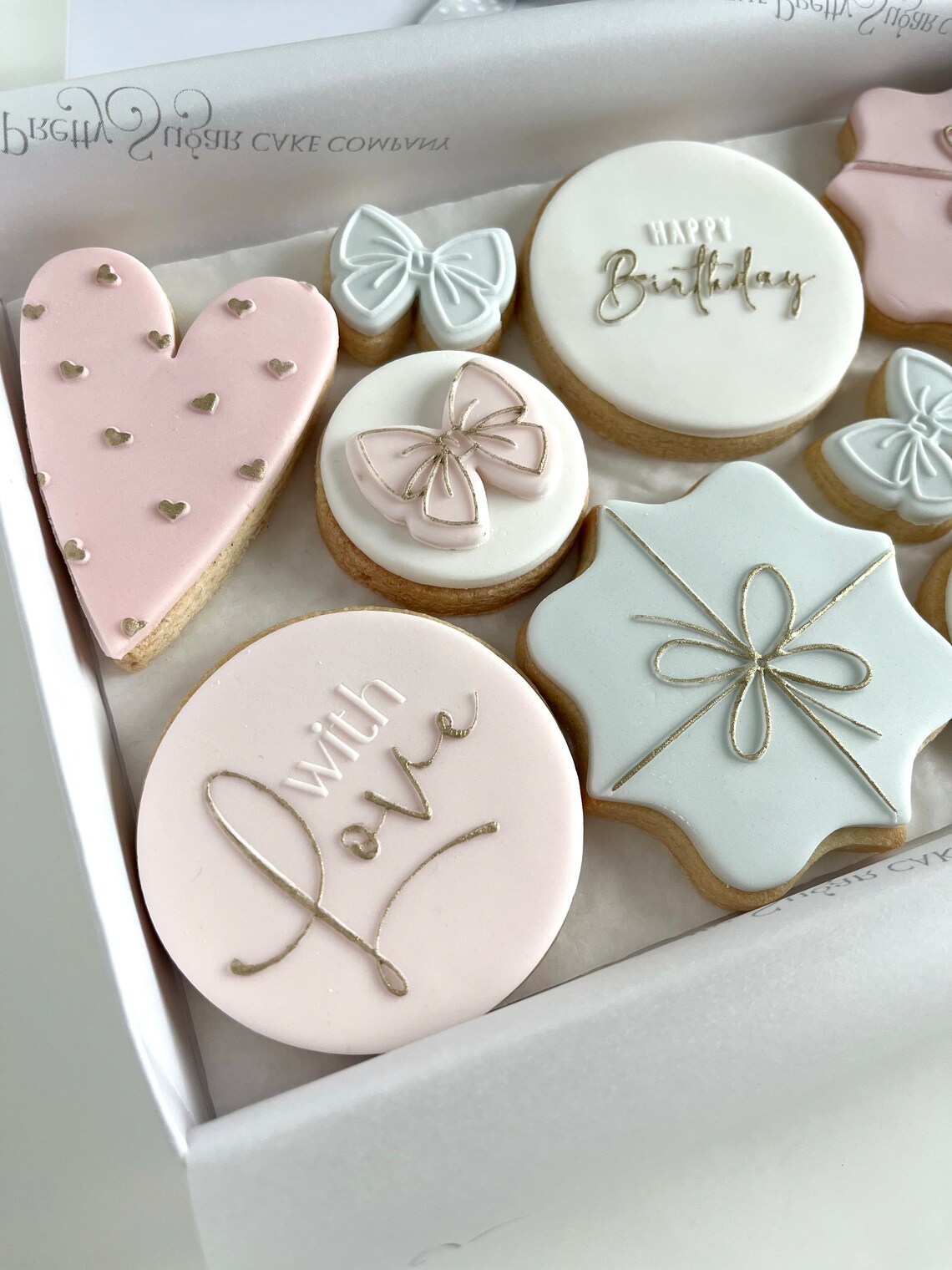 Birthday Biscuit Box Pink Blue Gold Bows Design - Etsy