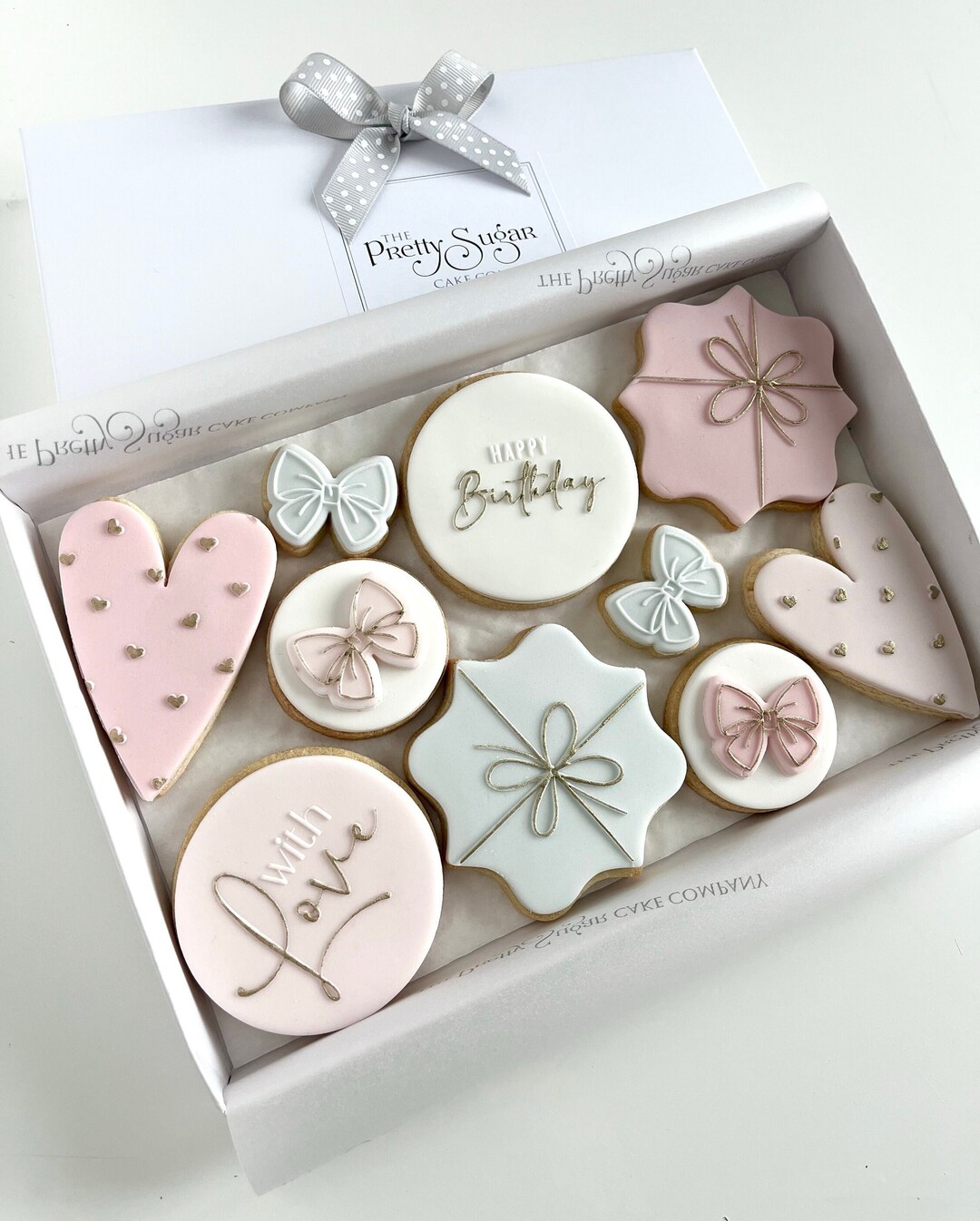 Birthday Biscuit Box Pink Blue Gold Bows Design - Etsy