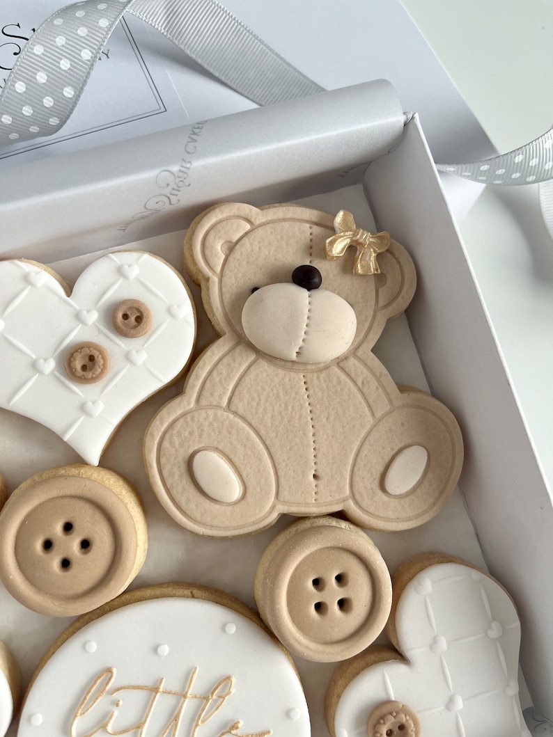 New Baby Teddy Bear Biscuit Box White and Gold - Etsy